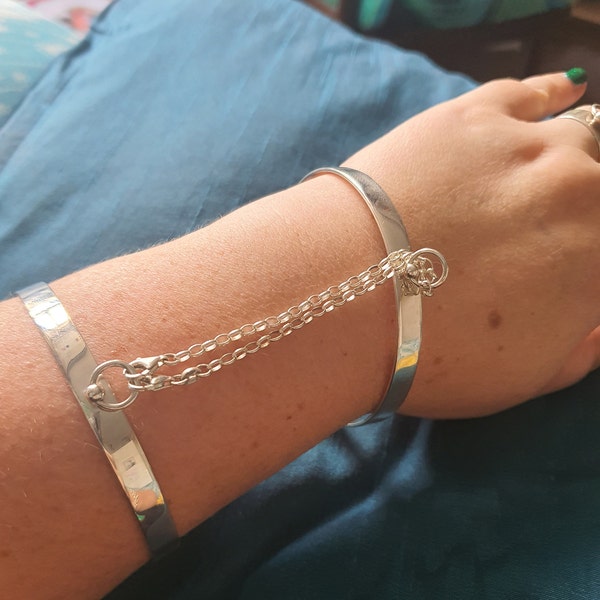 Sterling Silver Slave Bangle Set With Chain - Etsy