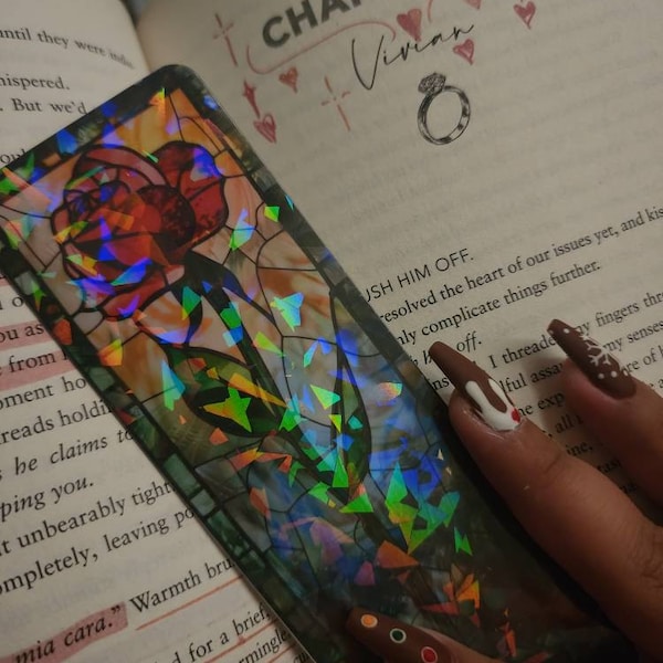 Holographic Stained Glass Rose Bookmarks, Rose Bookmarks, Holographic ...