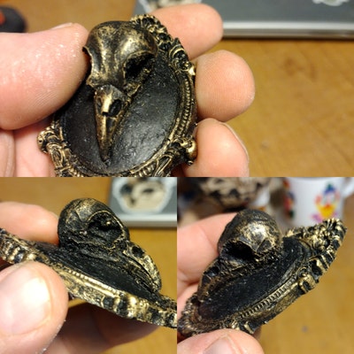 Bronze Raven Skull Brooch, Bird Skull Cameo , Faux Taxidermy, Gothic ...