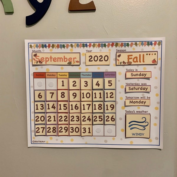 16x20 Perpetual Calendar Printable Classroom Calendar Homeschool ...