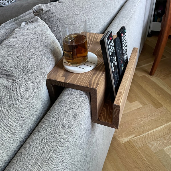 Couch Arm Rest Table With Magazine Stand, Modern Wood Armrest Table ...