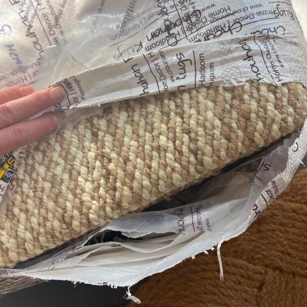 Indian Hand Braided Oval Jute Rug Beige White With Black Design Rug ...