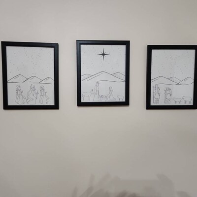 Three Piece Line Art Nativity Digital Download, Beautiful Christmas ...