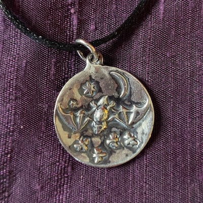 Bat Chasing Moths Under the Moon Art Nouveau Sterling Silver Pendant ...