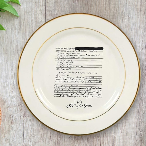 CERAMIC Handwritten Recipe Gold Trim Plate, Glass Personalized Recipe ...