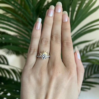 14k Solid Gold Sunburst Ring, Gold Sunbeam Ring, Sunshine Ring, Rising Sun Ring, Christmas Gifts ...
