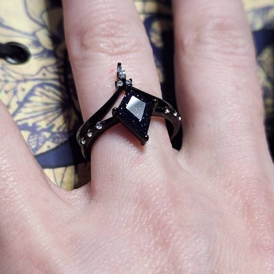 Womens Galaxy Orion Nebula Ring, Black Titanium Plated Engagement Ring ...