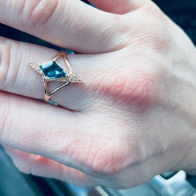 London Blue Topaz Engagement Ring Kite Shaped London Blue Topaz Wedding ...