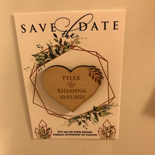 Rustic Save the Date Heart Magnet, Wooden Magnet, Custom Save Our Date ...