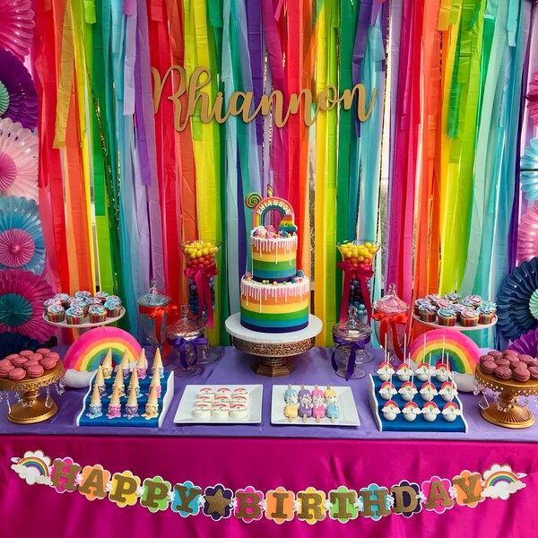 Rainbow Birthday Banner - Rainbow Birthday Decorations- Rainbow Themed ...