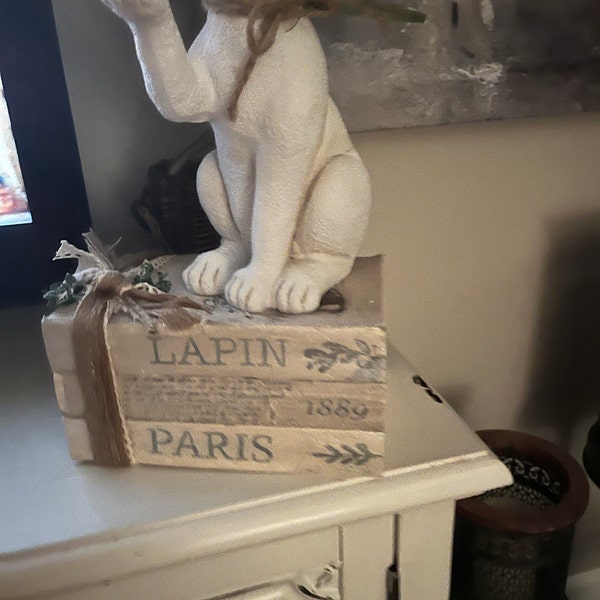 Vintage Inspired French Rabbit Unbound Book Stack -french Cottage ...