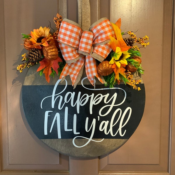 Fall Front Door Decor | Happy Fall Y'all | Fall Door Hanger | Fall ...