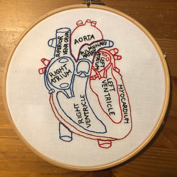 DIY Heart Anatomy Embroidery Pattern, Heart Embroidery, Anatomical ...