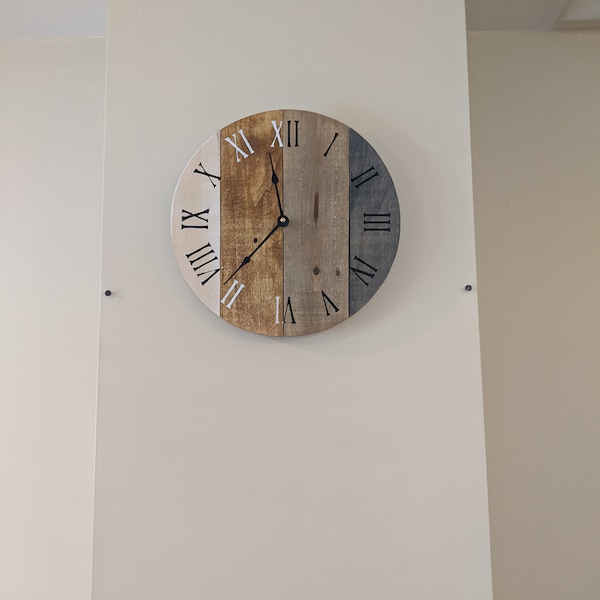 Wall Clock, Modern Rustic FARMHOUSE Decor, Round Clock, Grey Gray Brown ...