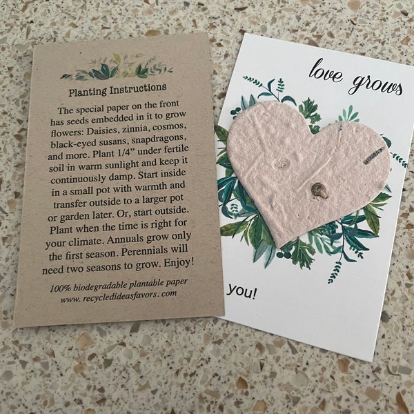 Wedding Favors Seed Paper Heart Love Grows Cards - Recycled Eco ...