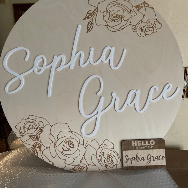 3D Name Sign / Engraved Wood Acrylic Floral Name Sign / Name ...