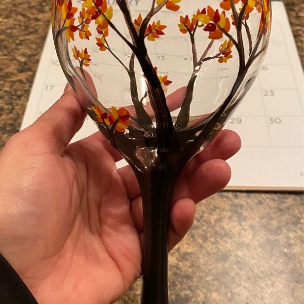 Fall Foliage Wine Glass - Fall Leaves Wine Glass - Large Wine Glass ...