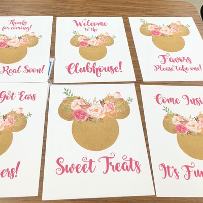 8x10 Boho Minnie Mouse Table Signs, Floral, Blush Pink Gold, Minnie ...