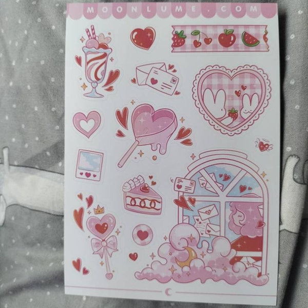LOVECORE STICKERS - Matte Vinyl Sticker Sheet - 15 Cute Valentine Love ...