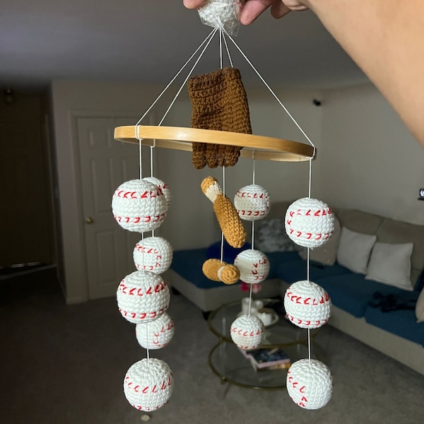 Baseball Baby Mobile, Baseball Bat Baby Nursery, Crochet Baseball ...