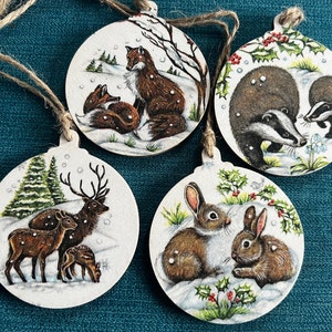 Woodland Animal Decorations, Forest Animal Baubles, Wooden Woodland ...