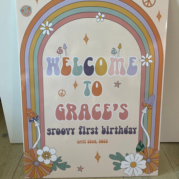 Groovy Glasses Sign, Groovy One Birthday Sign, 70s Retro Hippie Daisy ...