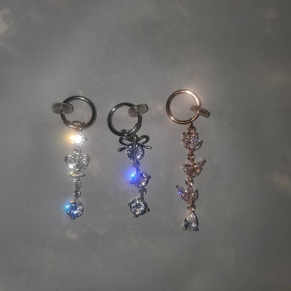 Leaf Drop Dangle Fake Belly Ring | No Pierce Belly Clamp | Big Zircon ...