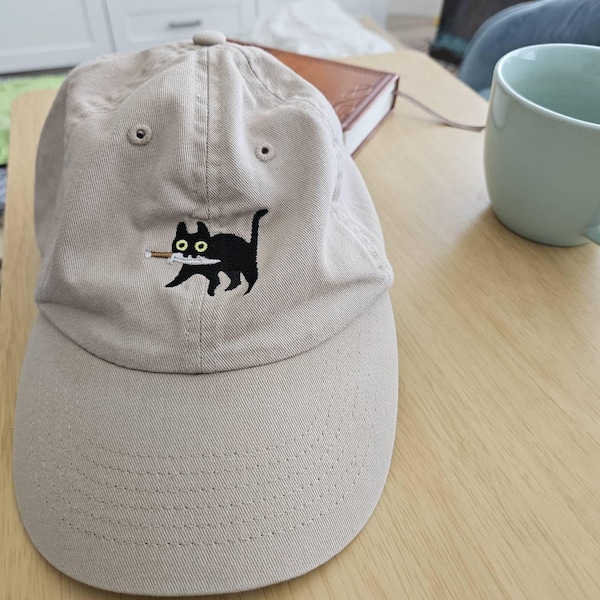 Black Cat Embroidered Dad Hat, Black Cat Hat, Black Bombay Cat Baseball ...