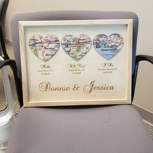 3 Personalized Map Heart Art Newlywed Gift Heart Map Print Romantic ...