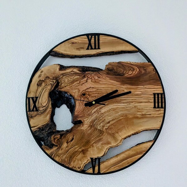 Large Modern Wooden Wall Clock, Olive Wood Wall Clock ,wood and Metal ...