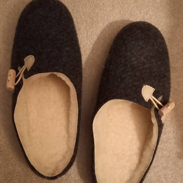 Graphite Felt Mules With Cream Leather Details - Etsy UK