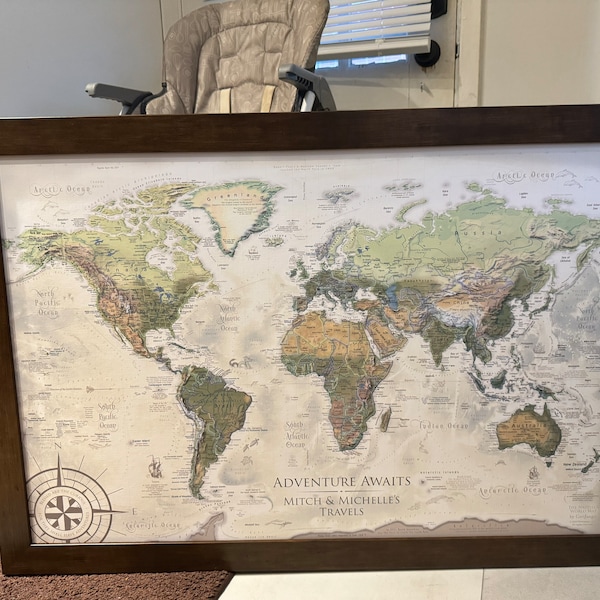 Nautilus World Map Push Pin, World Map Wall Art With USA National Parks ...