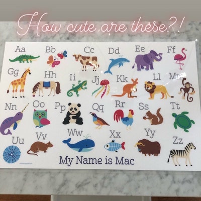 Animal Alphabet Personalized Placemat for Kids, ABC Table Mat, Name ...
