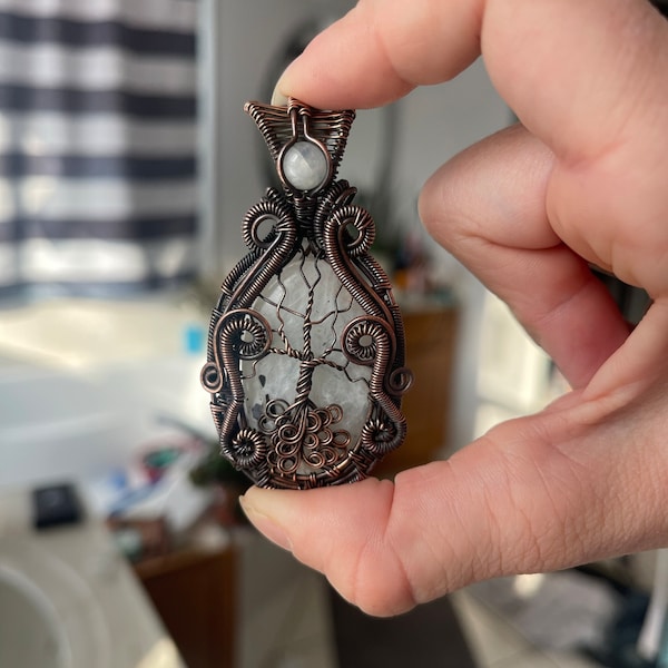 Moonstone Tree of Life Pendant Copper Wire Wrapped Pendant Moonstone ...