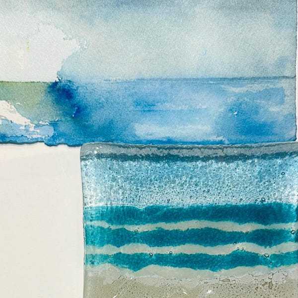 Wave in a Box Fused Glass Wave Wall Art Sun 25x25cm10, Turquoise Teal ...