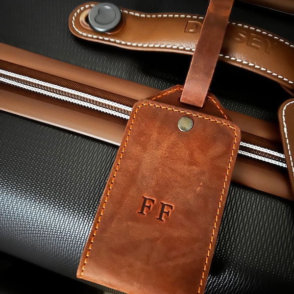 MONOGRAMMED Leather Luggage Tags Personalized Travel Tags Leather ID ...
