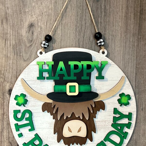 Highland Cow St. Patrick's Day Door Sign SVG, Farm St. Patrick's Day ...