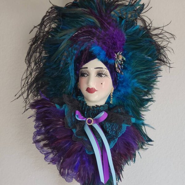 Unique Creations Med Pierrot Jester Clown Lady Face Mask Table Top or ...