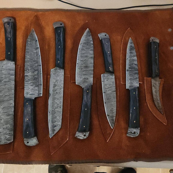8 Pcs Hand Forged Damascus Steel Chef Set, Handmade Damascus Kitchen ...