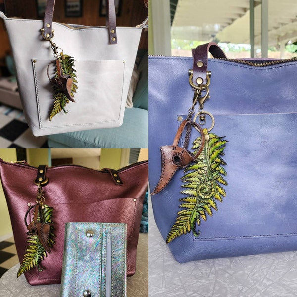 Ultra Realistic Fern Leather Bag Charm and Keyring Keychain Accessory ...
