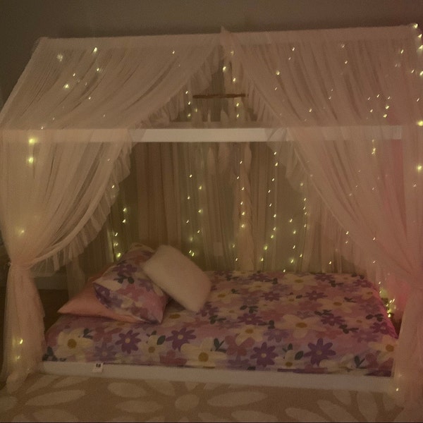 DELUXE With Frill Blush Canopy, Tulle Bed Canopy, Custom Size Bed ...