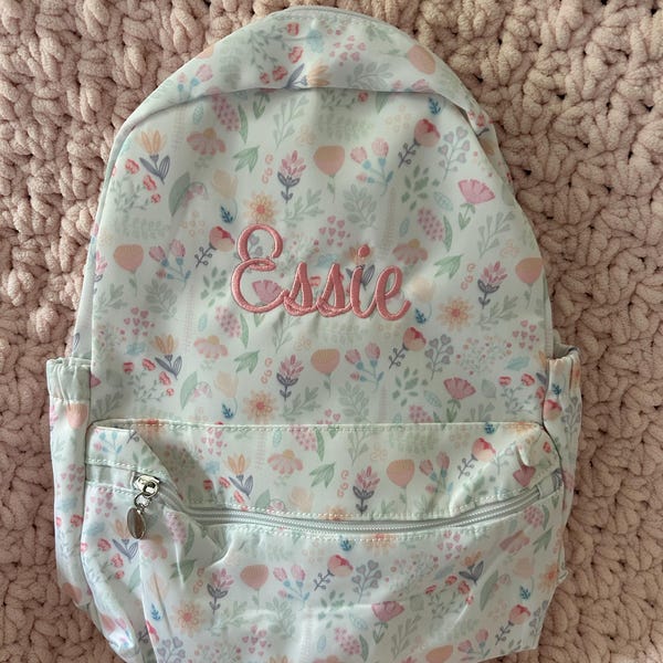 Floral Gingham Backpack With Monogram - Pink Blue Khaki Bookbag - Back ...
