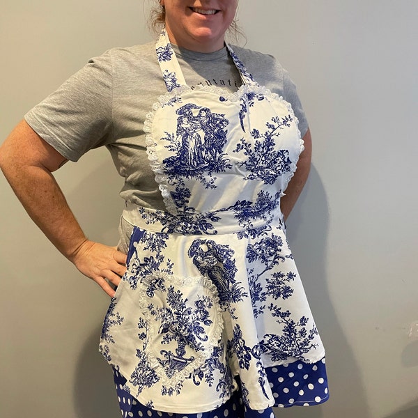 French Toile Vintage Apron - Stunning 50's Style Sweetheart Women's ...