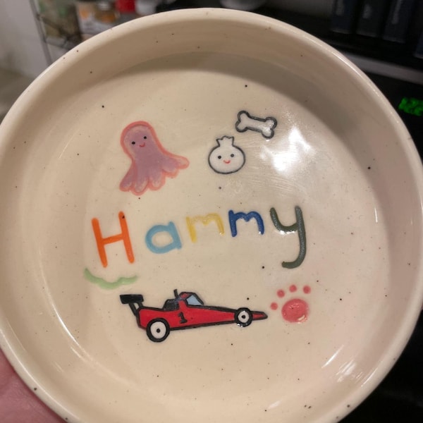 Custom Cute and Cheerful Pet Plate, 2 to 3 Designs, Handmade Pottery ...