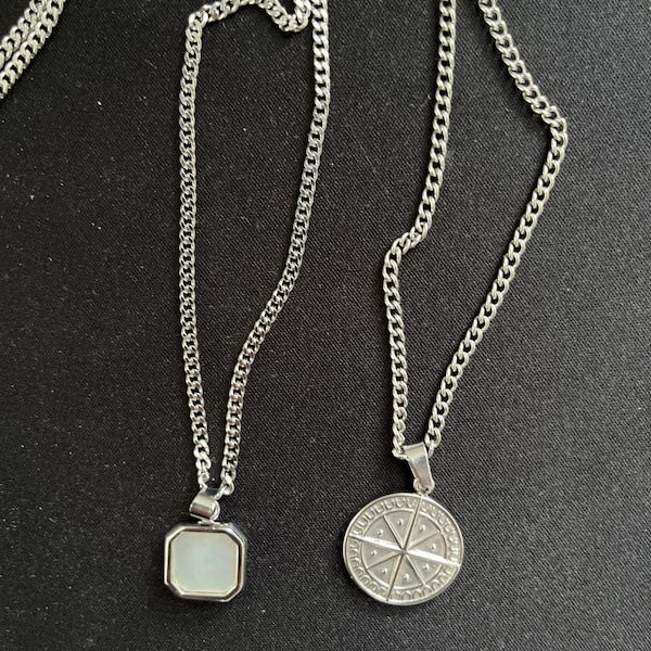 Men's Silver Curb Chain Necklace / 4mm Stainless Steel Water Resistant ...