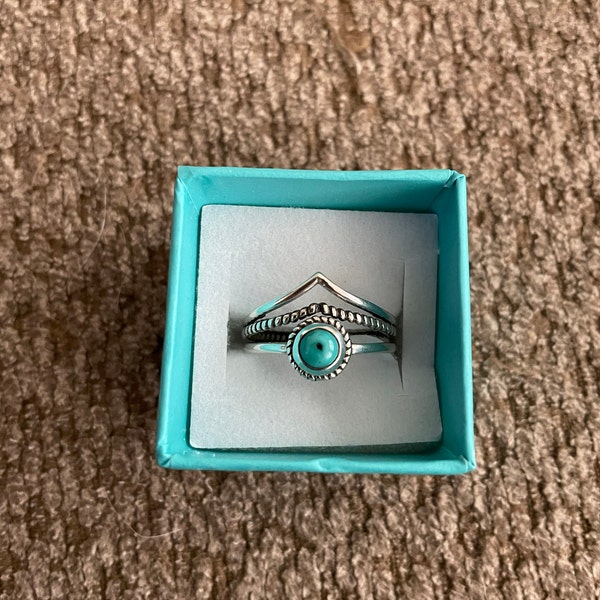 Chevron Turquoise Ring, Thumb Ring, Boho Sterling Silver Ring for Women ...