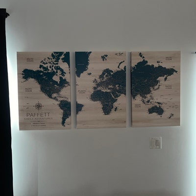 Modern Wood Push Pin Map of World on Canvas With Personalized Legend ...