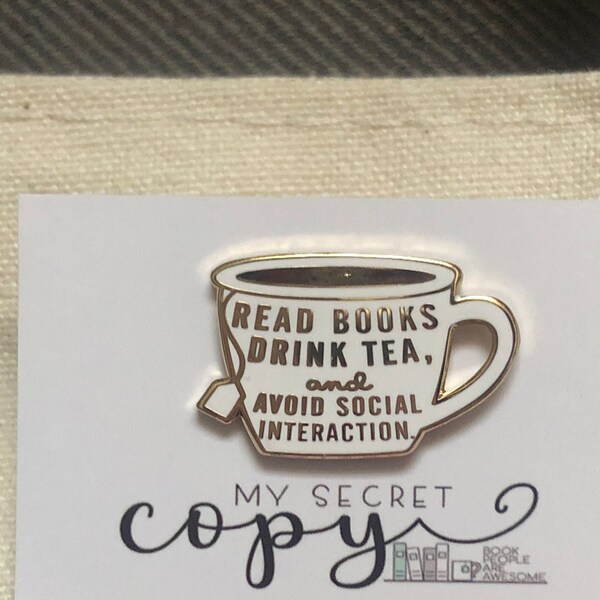 Tea Lover Pin | Antisocial Enamel Pin | Books and Tea| Bookish Pin ...