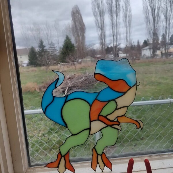 Tyrannosaurus T-rex Dinosaur Stained Glass Pattern Commercial or Hobby ...