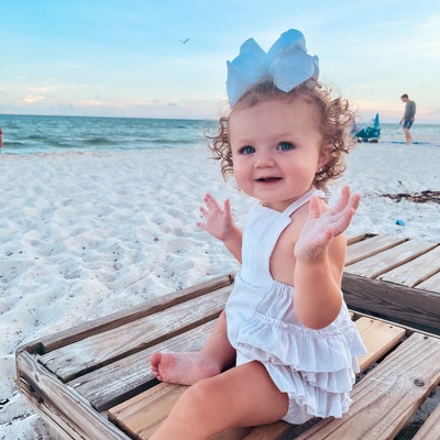 Khaki Seersucker Ruffle Bottom Bubble Monogrammed - Etsy